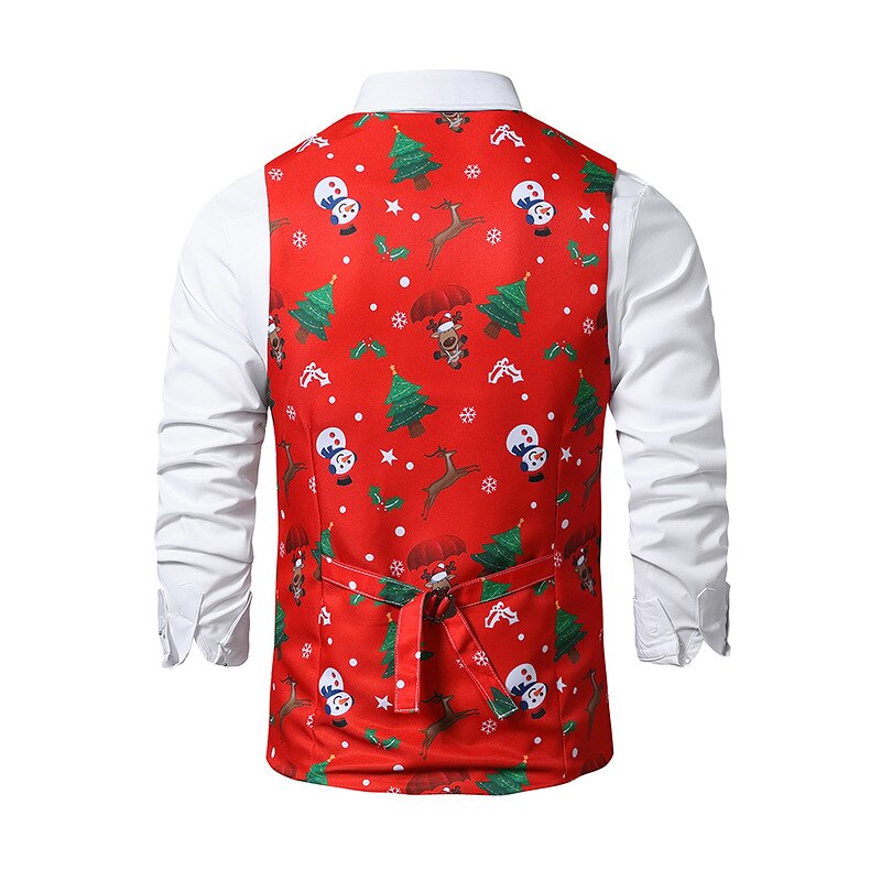 Snowman Print Red Waistcoat Men Brand Slim Fit V N... – Vicedeal