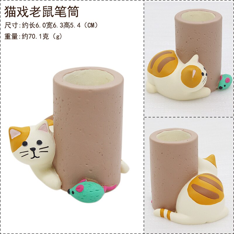 Cute Cat Catching Mice Pen Holder Stationery Stora... – Grandado