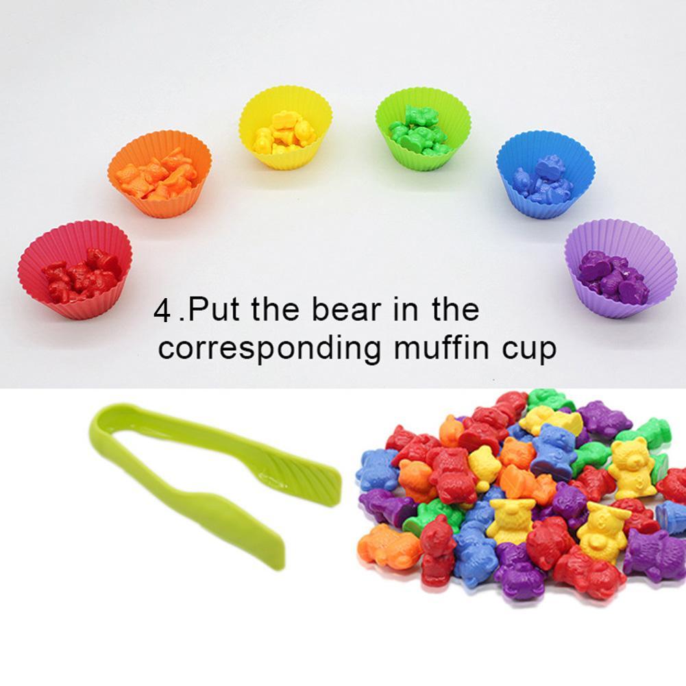 55Pcs/ Kids Rainbow Muffin Cup Bear Counting Match... – Grandado
