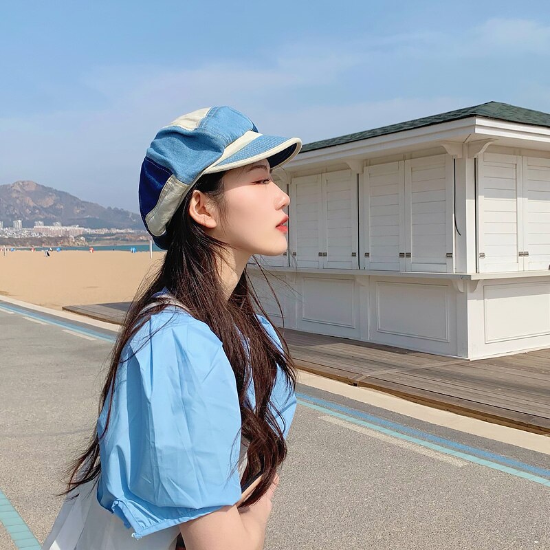 Newsboy Caps For Women Newsboy Blue Colors Block G... – Grandado