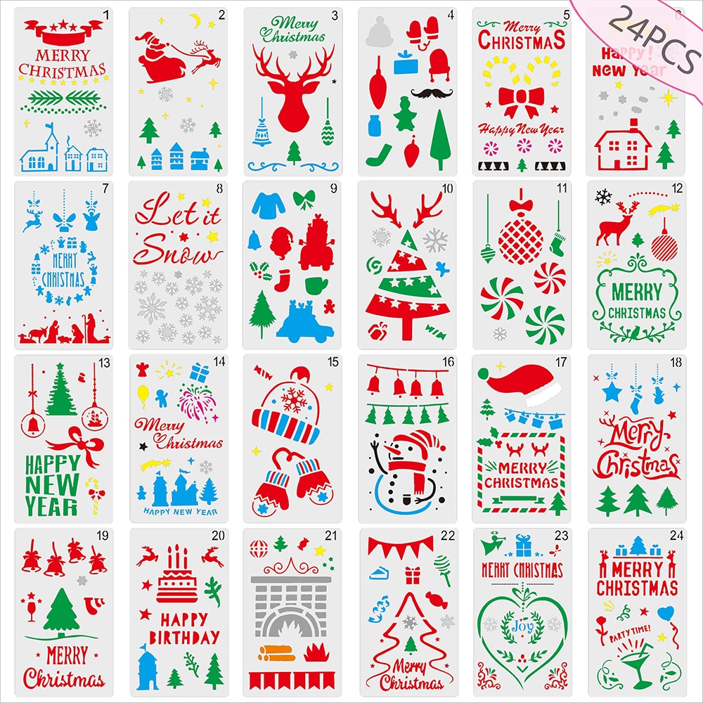 24pcs Christmas DIY Craft Hollow Layering Stencils... – Vicedeal