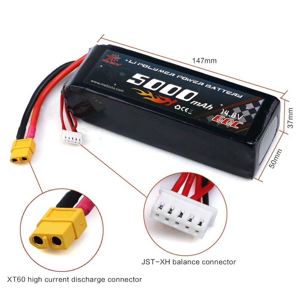Melasta 14.8V 5000mAh 60C 4S Lipo RC Battery lithi... – Vicedeal