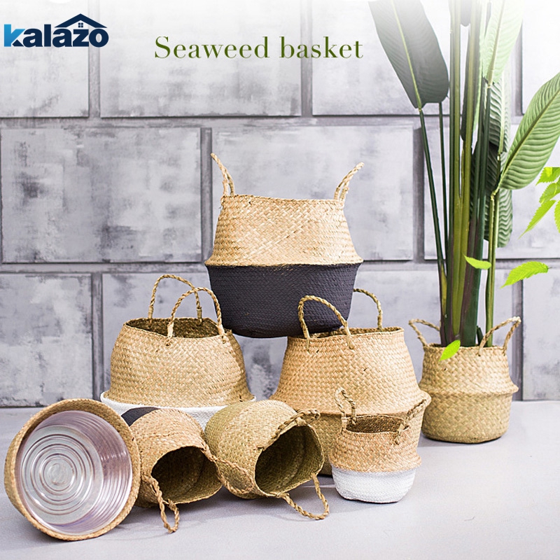 Folding Basket Seaweed Wicker Baskets Dirty Laundr... – Grandado
