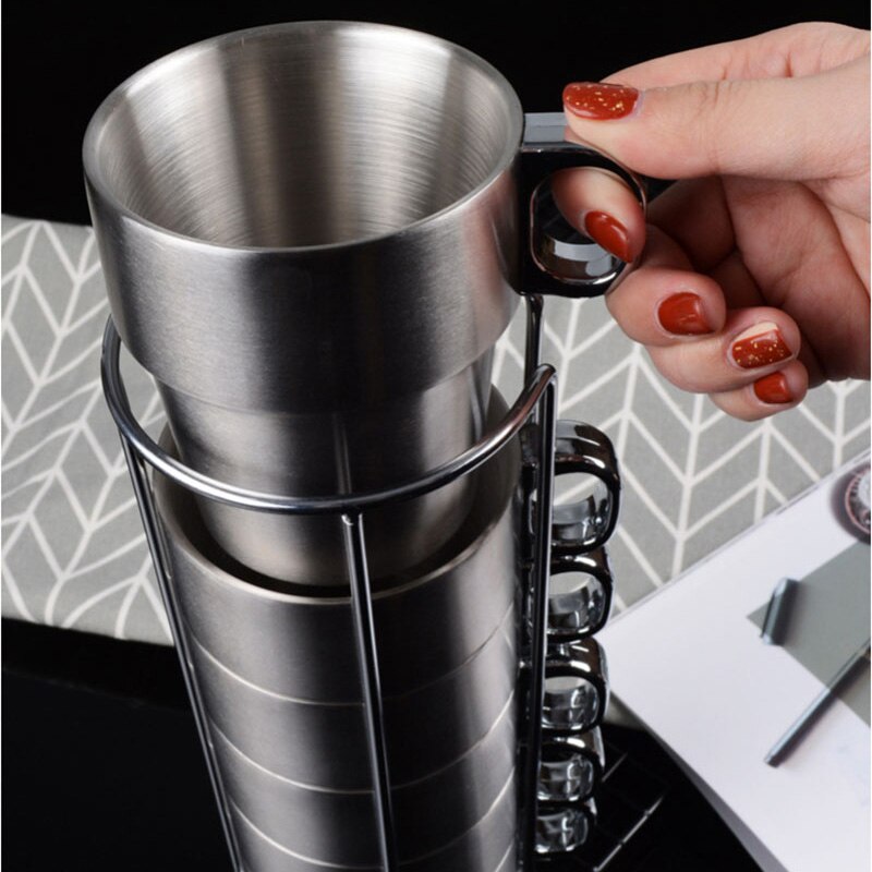 250Ml Rvs Cups Met Houder Double Layer Cups Met Ha... – Grandado