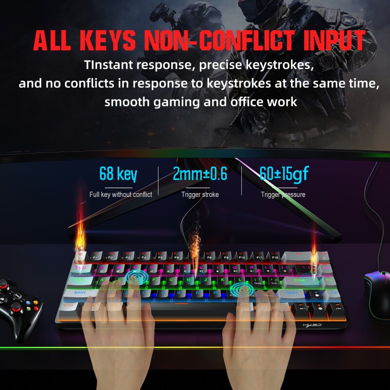 68-key mechanical gaming keyboard mini keyboard wi... – Grandado