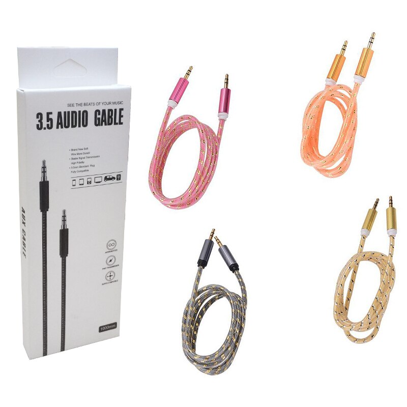 3.5 MM MALE/MALE COLORFUL STEREO AUX BRAIDED CABLE... – Grandado
