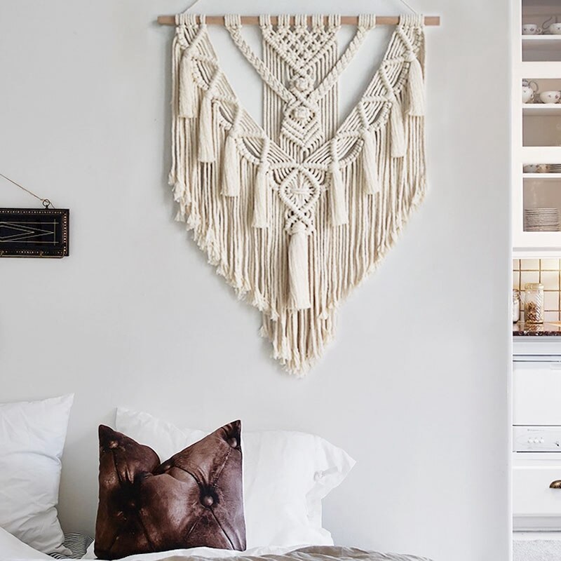 Macrame væghængende gobelin vægindretning boho chi... – Vicedeal
