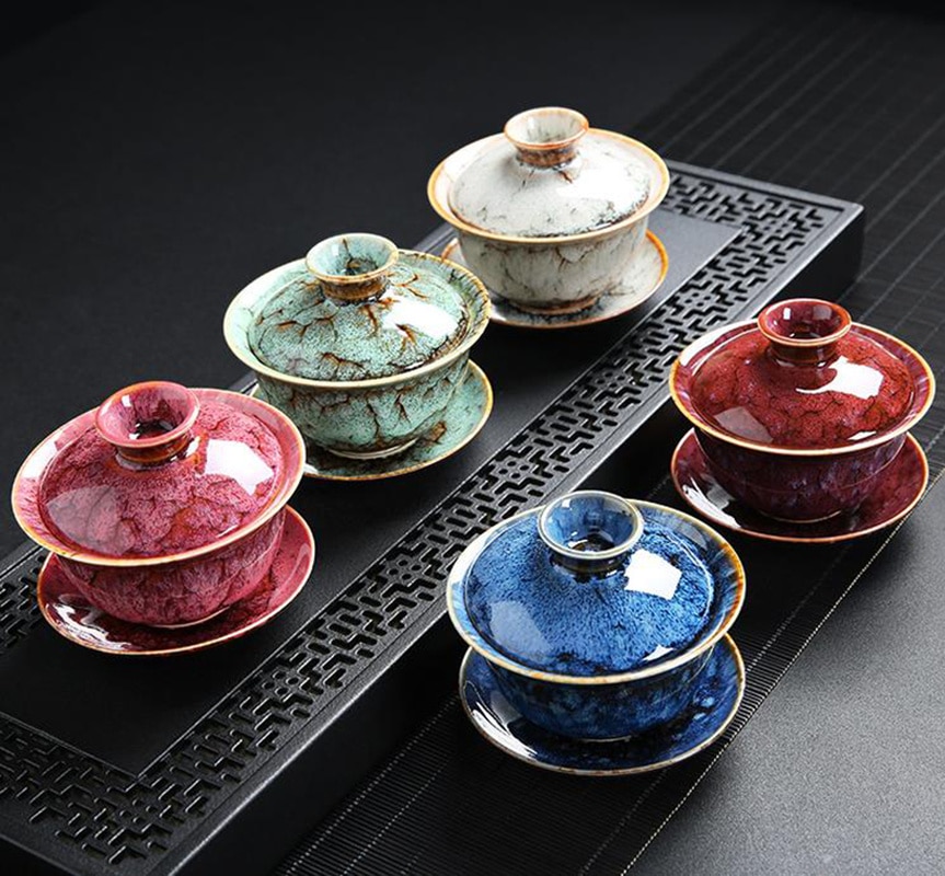 170ml Gaiwan Ceramic Pigmented Tea Bowl Saucer Lid... – Grandado
