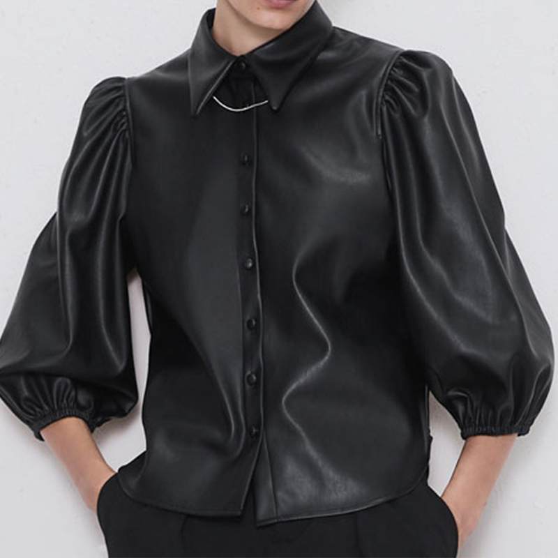 Women's Faux Leather PU Jackets Coats Puff Sleeve ... – Vicedeal