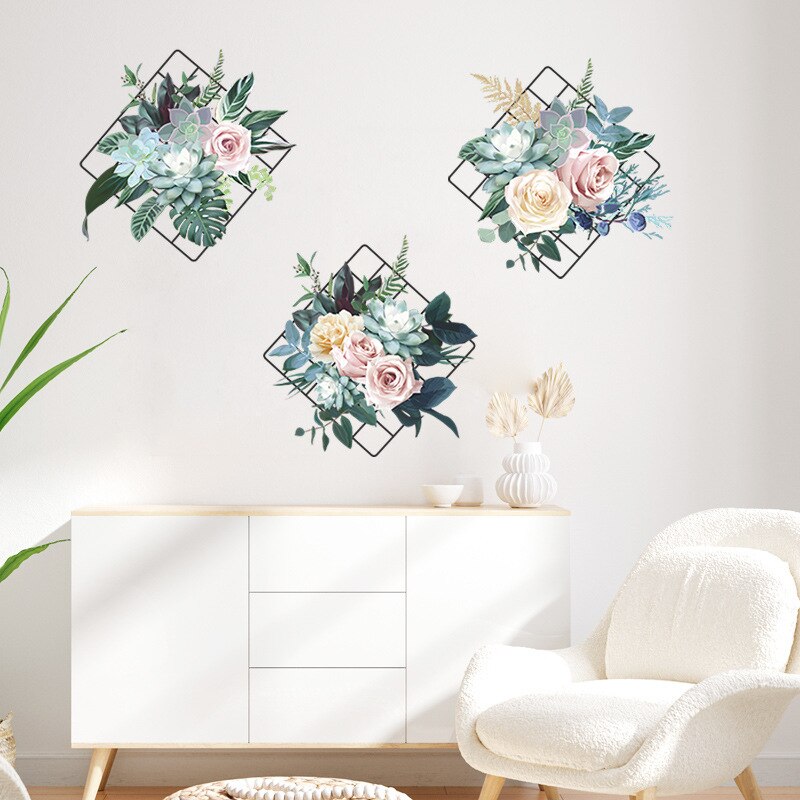 Grid Peony Flower Wall Sticker Living Room Entranc... – Grandado