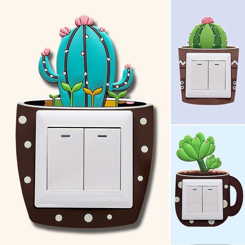 Cute Cartoon 3D stickers Cactus Fluorescent Wall S... – Vicedeal