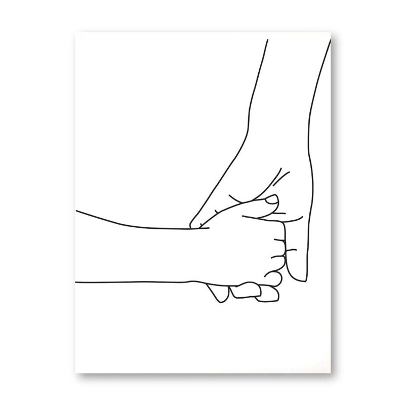 Holding Handen Lijn Art Print Mom Kind Handen Post... – Vicedeal