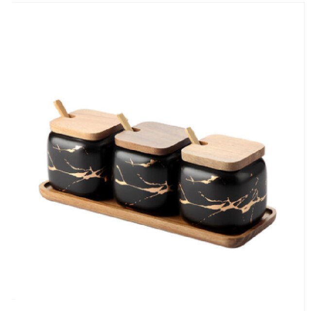 Kitchen Seasoning Pot Set Nordic Style Marbled Cer... – Grandado