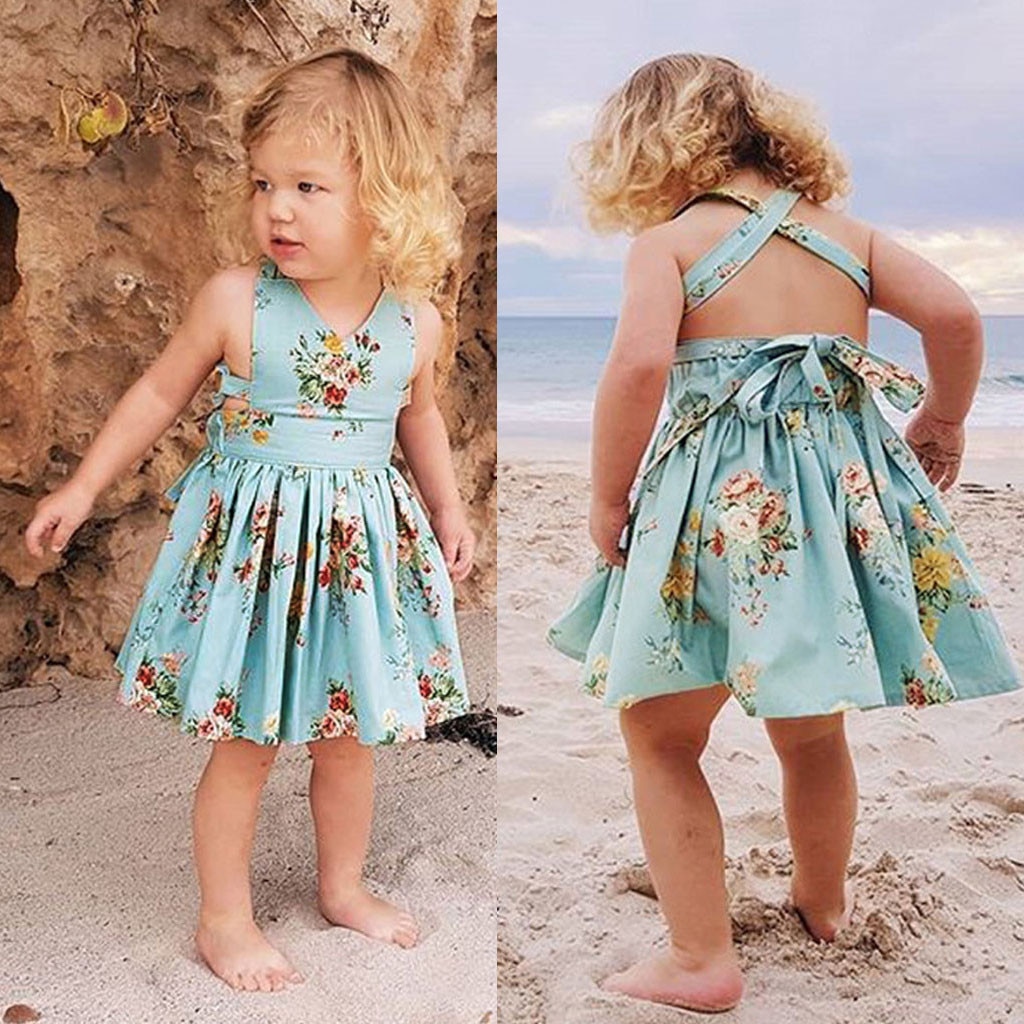 Backless Floral Dress Toddler Kids Baby Girls Laci... – Grandado