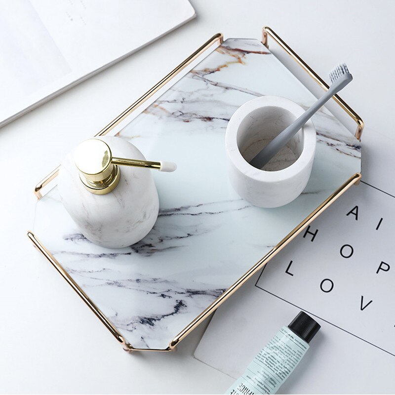 Nordic Marble Storage Tray Glass Dessert Plate Rec... – Grandado