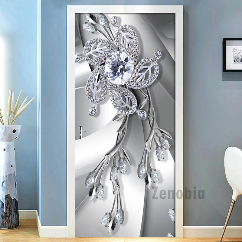 2Pcs/Set 3D Silver Flower Diamond Wall Mural Door ... – Vicedeal