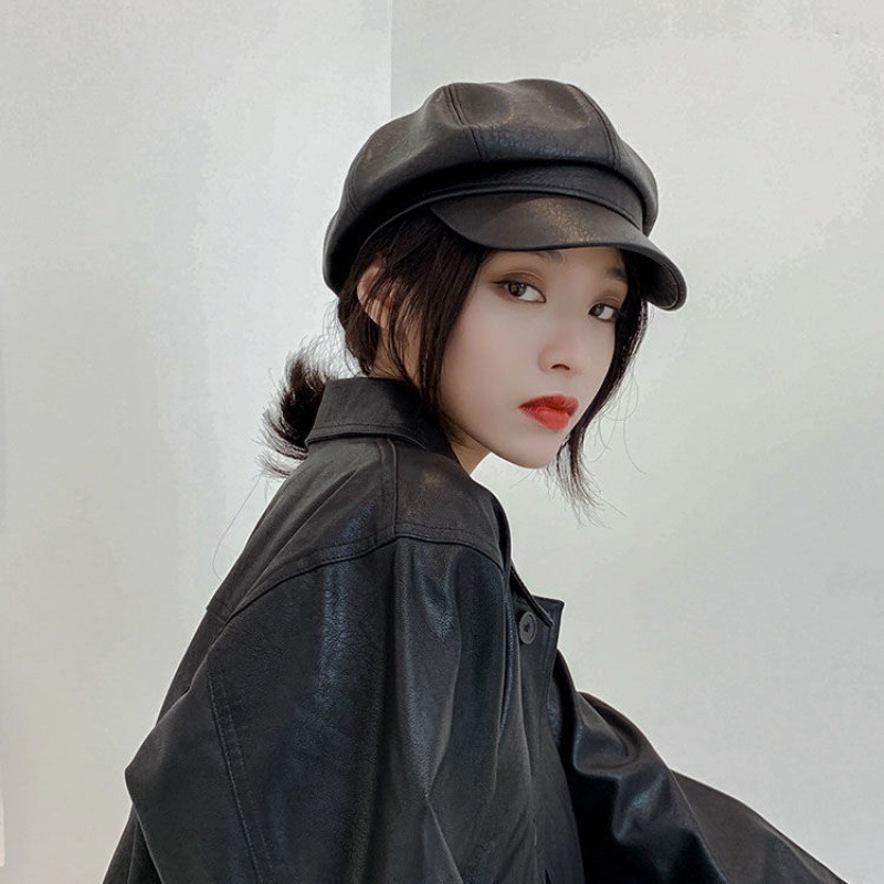 Black Octagonal Cap Hats Female Autumn Winter Pana... – Vicedeal