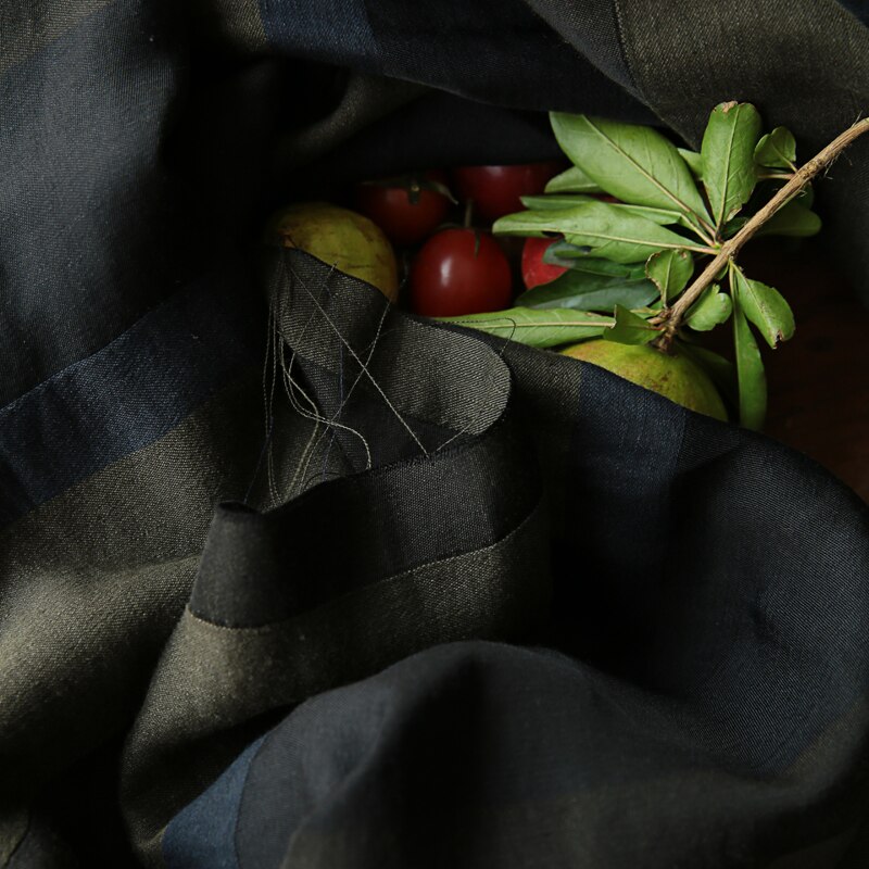 High-end silk and hemp fabric Blue and Black Strip... – Grandado