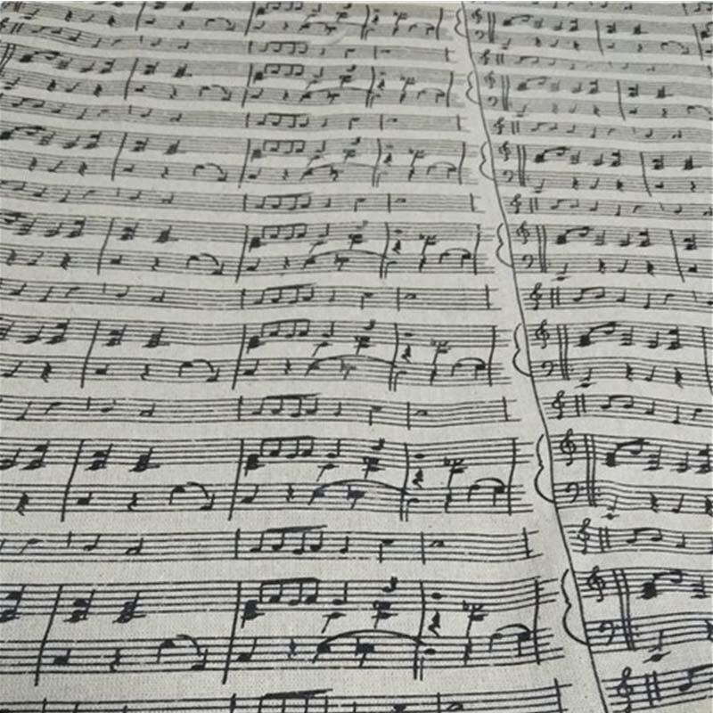 Retro Vintage Cotton Linen Fabric Music Note Print... – Grandado