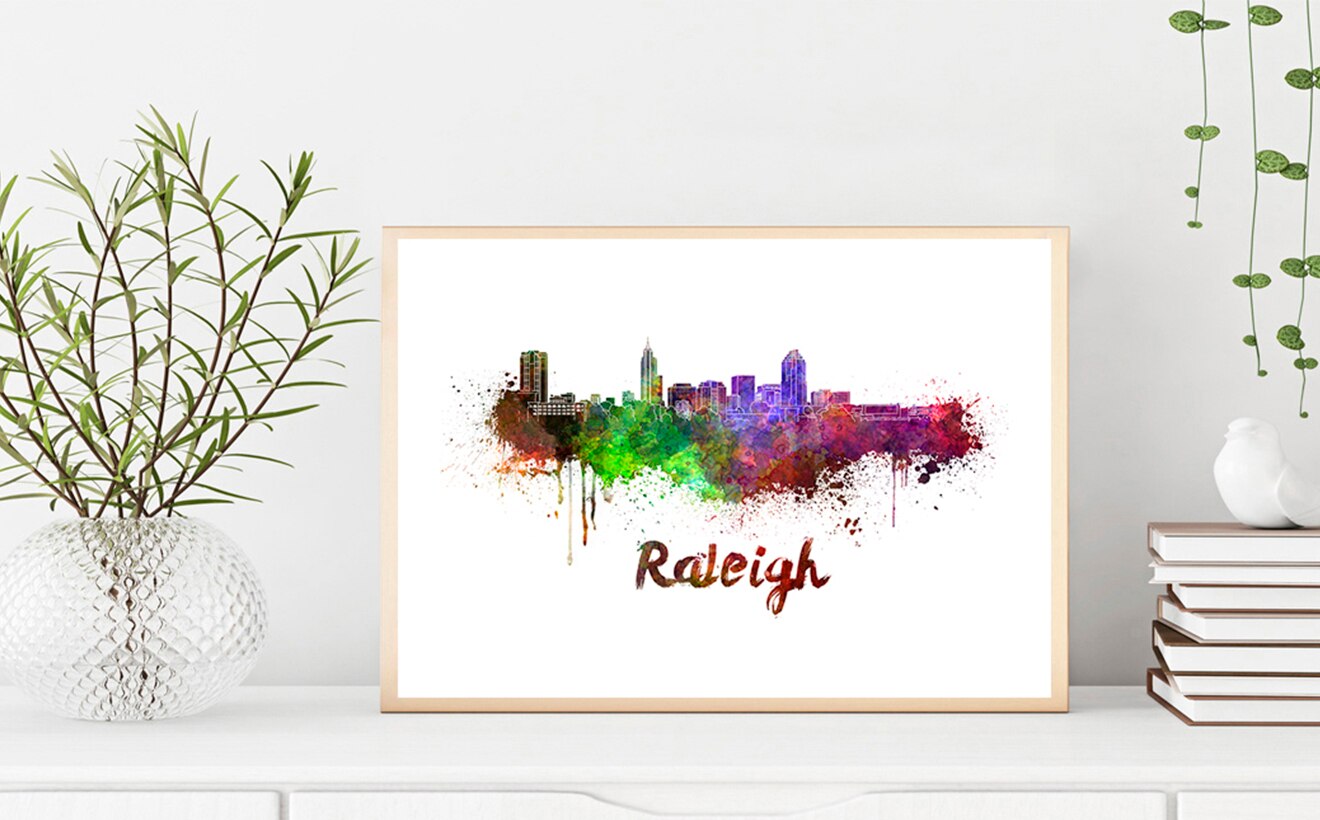 Raleigh Skyline Poster-Art Print Home Decor Monume... – Grandado