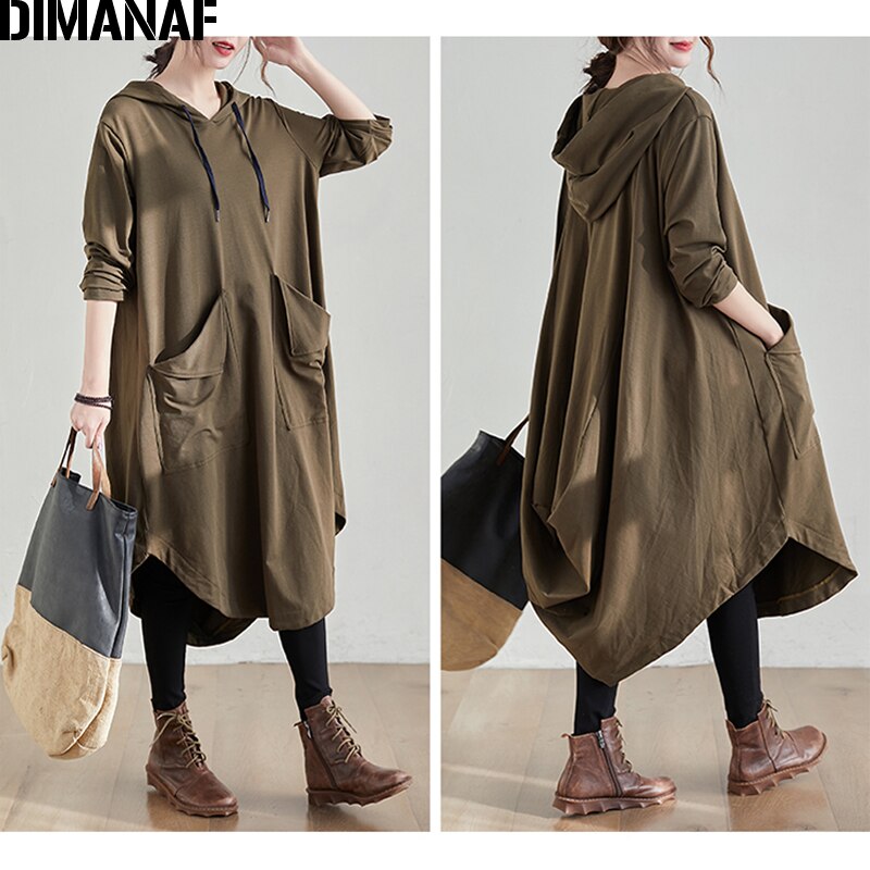 Dimanaf Plus Size Vrouwen Jurk Lange Mouw Capuchon... – Vicedeal