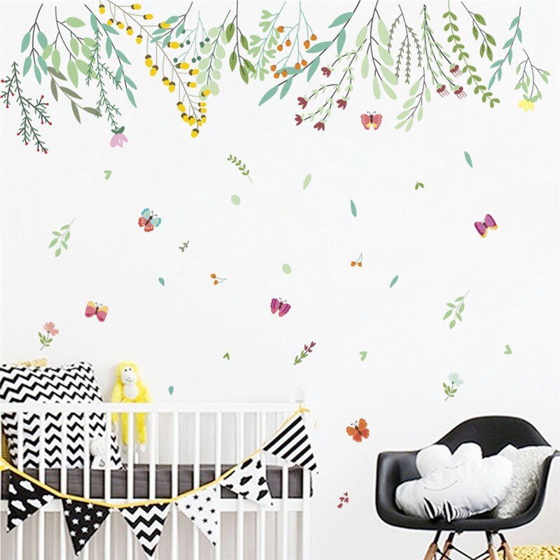 green plant flower wall stickers for kids rooms nu... – Grandado