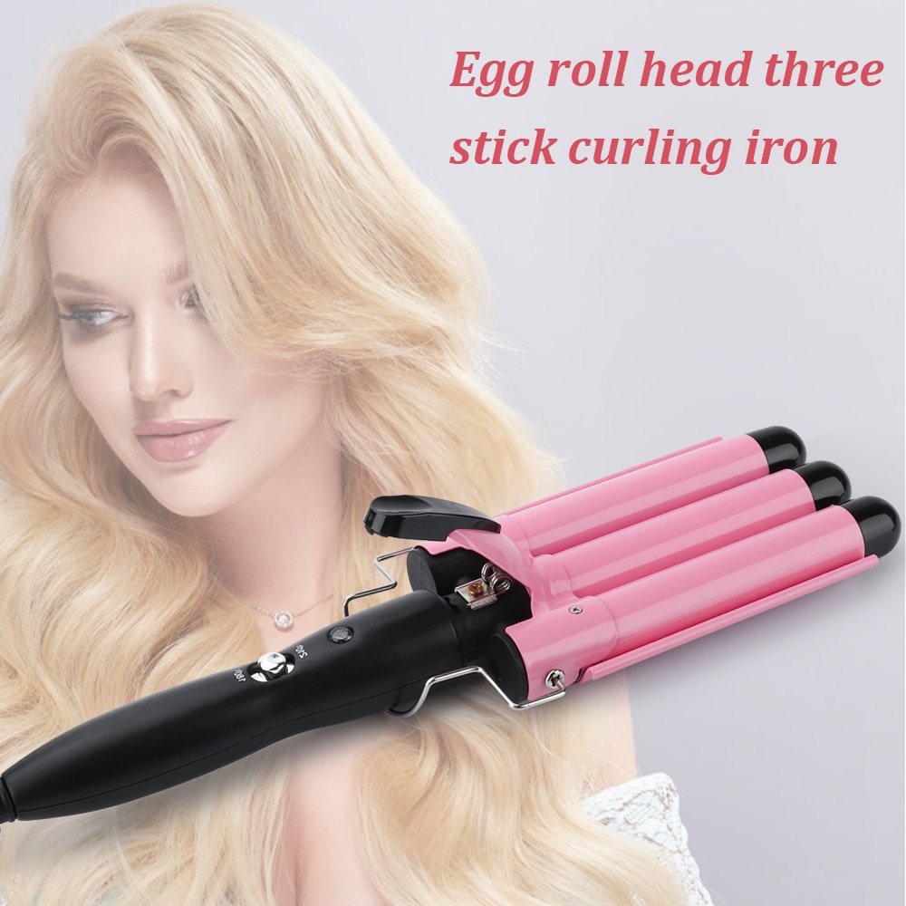 Triple Barrel Hair Curler Pink Egg Roll Hair Curli... – Vicedeal