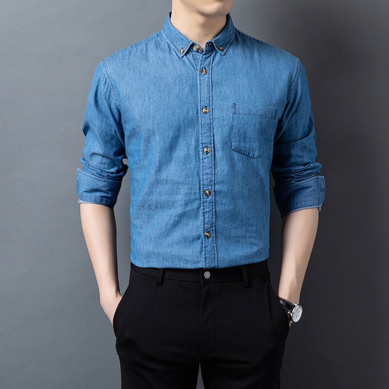 Mannen Denim Blauw Casual Shirts Mode Mannelijke 1... – Vicedeal