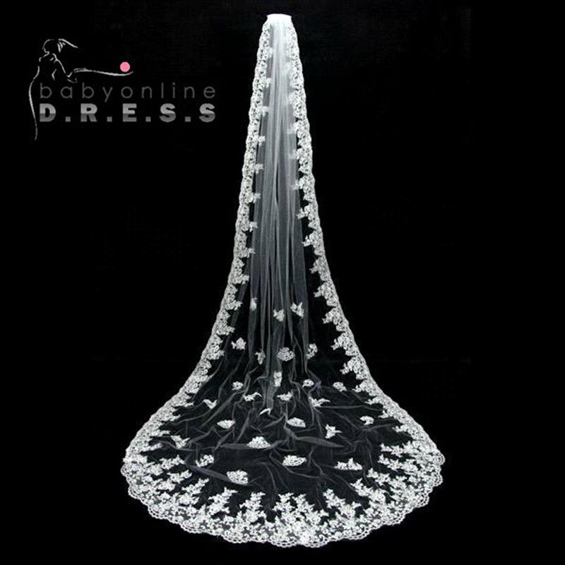 Veu de noiva longo 3 meter applikationer spets kan... – Grandado