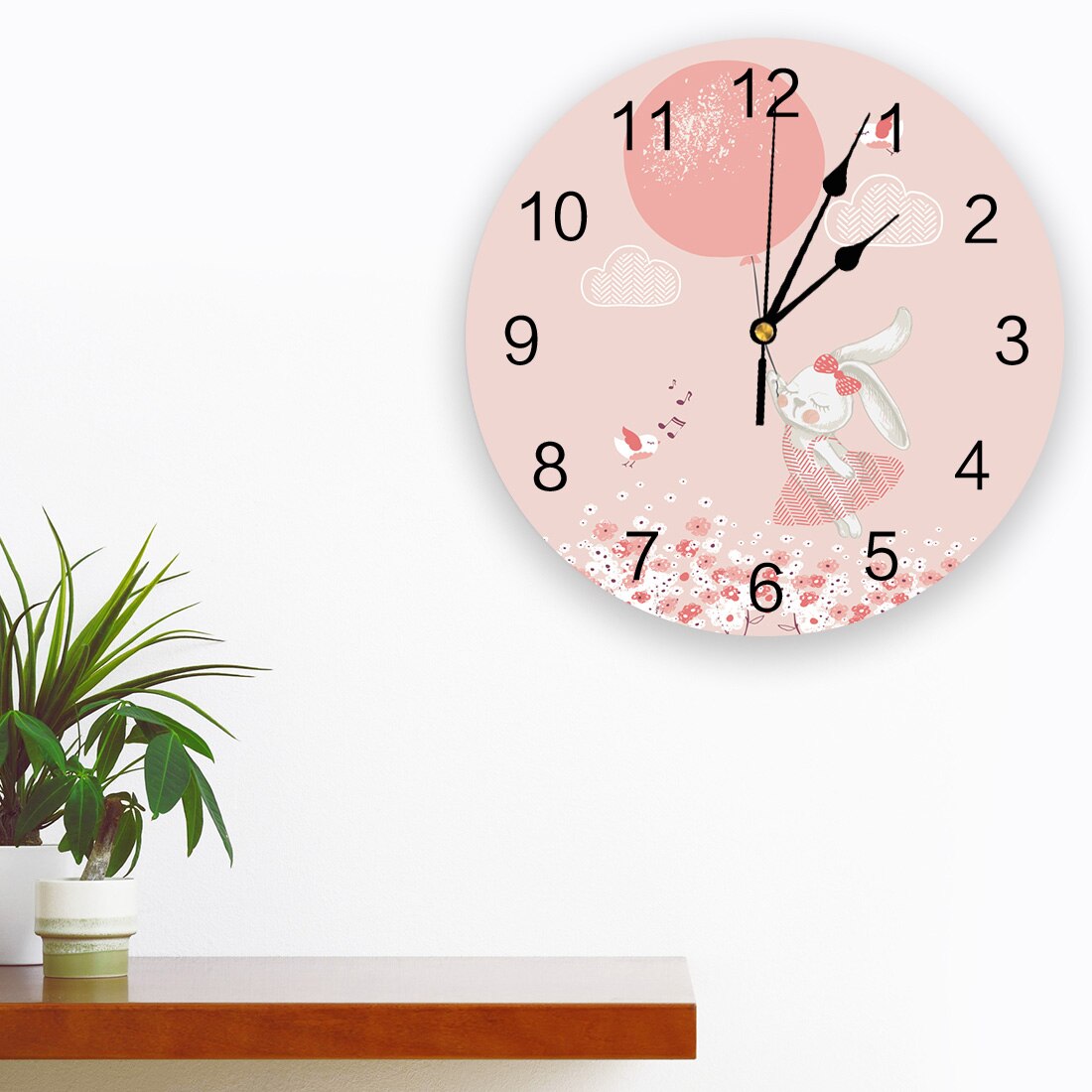 Pink Bunny Cartoon Comic Art PVC Wall Clock Home D... – Grandado