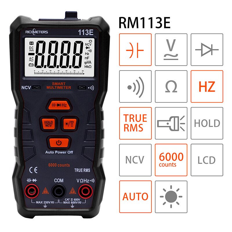 RICHMETERS 113E Digital Multimeter 6000 counts NCV... – Grandado