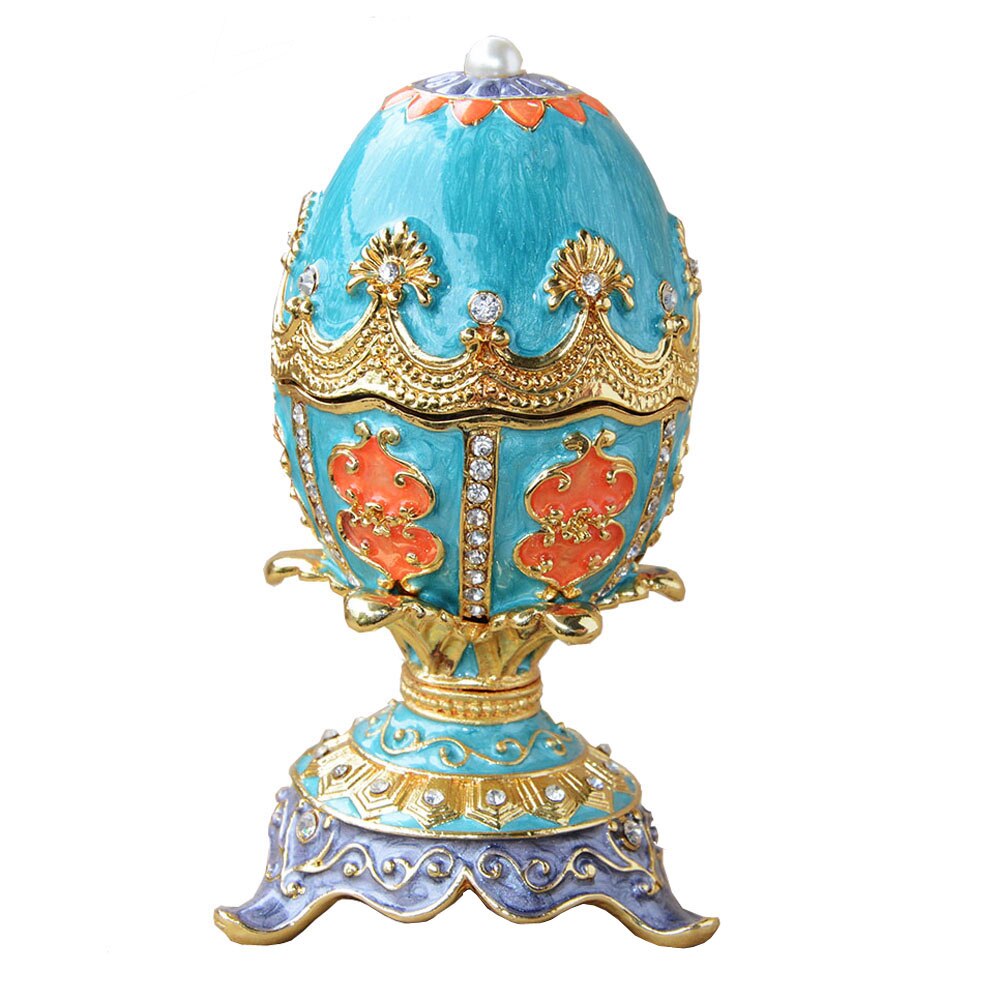 Easter blue Russian egg jewelry trinket ring box V... – Grandado