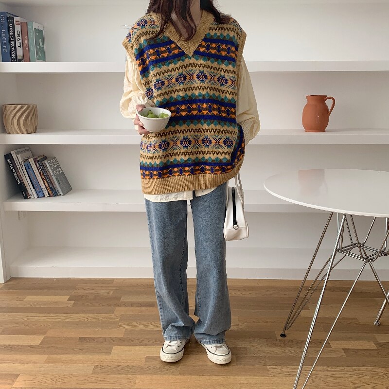 Alien Kitty Vintage Printing Knitting Sweater Vest... – Grandado