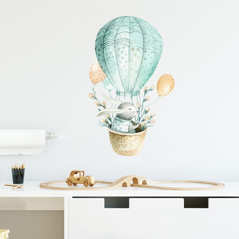 Cartoon Bunny Air Balloon Wall Sticker Kids Child ... – Grandado