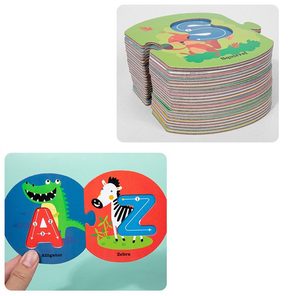 26Pcs Wooden abc Alphabet Letters Animal Match Puz... – Grandado