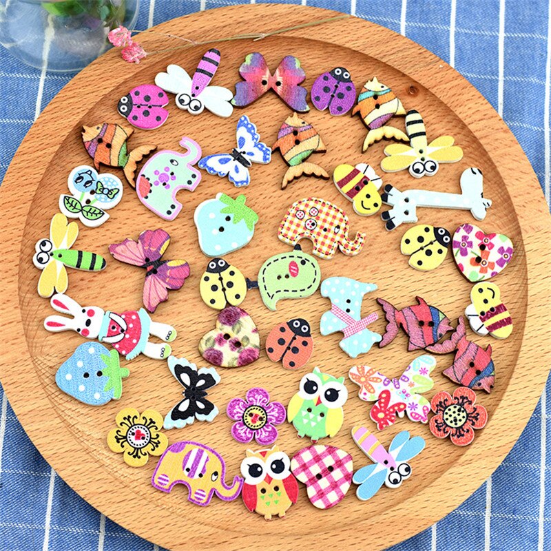 50 Pcs Looen Bulk Mixed Animal Buttons 2 Holes Woo... – Vicedeal