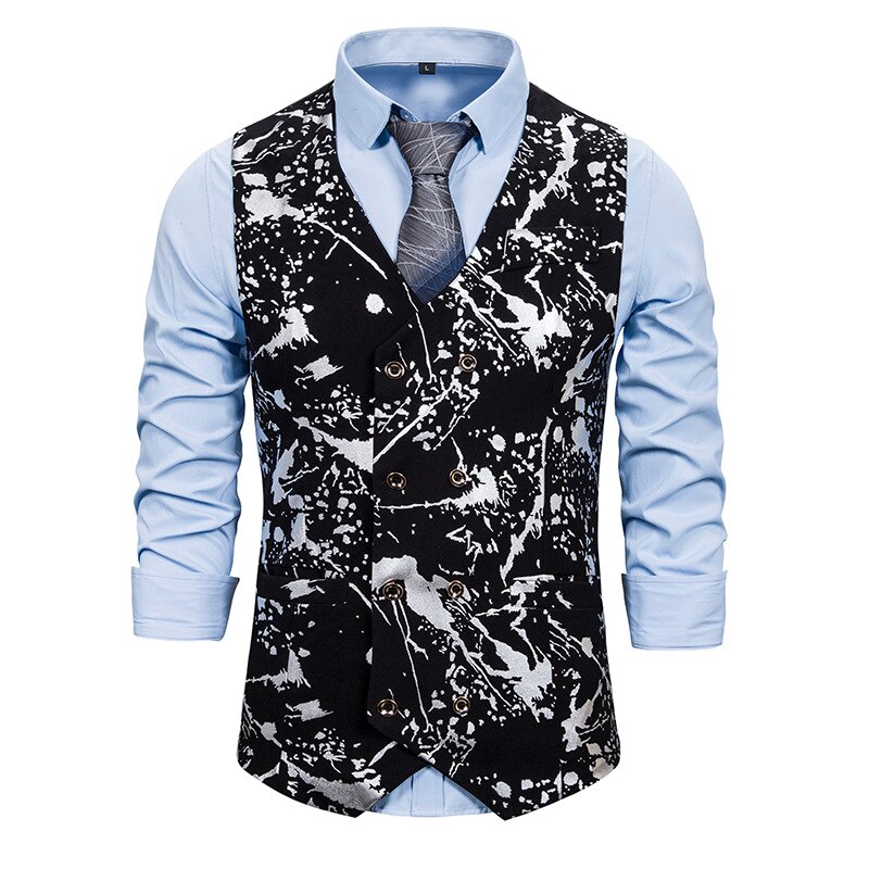 Gold Print Suit Vest Men Sleeveless Slim Fit Dress... – Vicedeal