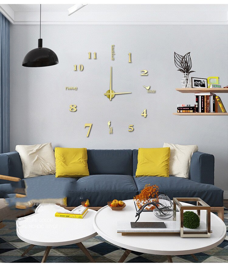 Nordic Style Large 3D Wall Clock Mirror Wall Stick... – Grandado