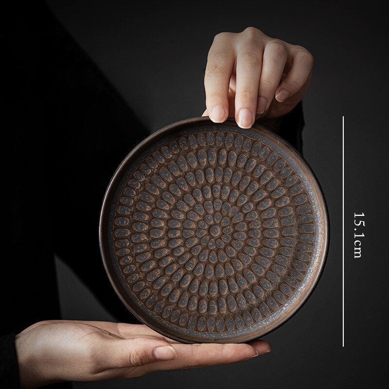 Handcrafted Retro Ceramic Plate Round Tea Tray Vin... – Grandado
