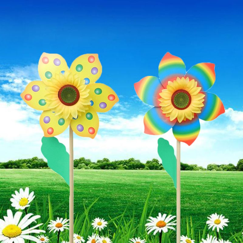 Polka dot rainbow colorful Wooden Windmill Wind Sp... – Grandado