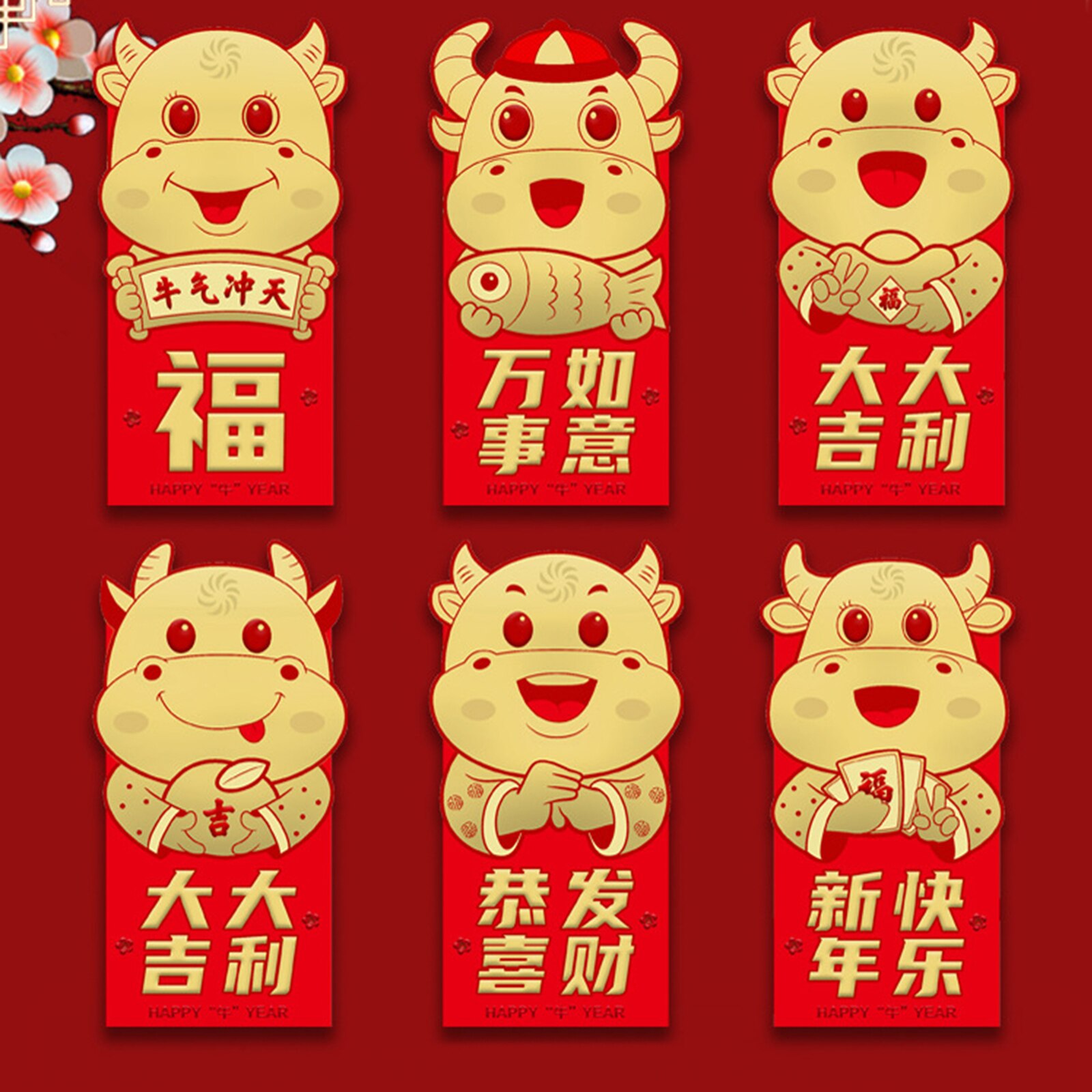 6pcs/set OX Lucky Chinese Red Envelopes Lucky Pock... – Grandado