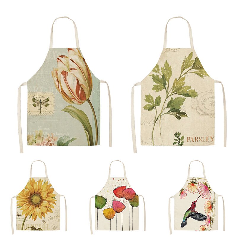 Floral Kitchen Apron Linen Aprons Home Cooking Wai... – Vicedeal