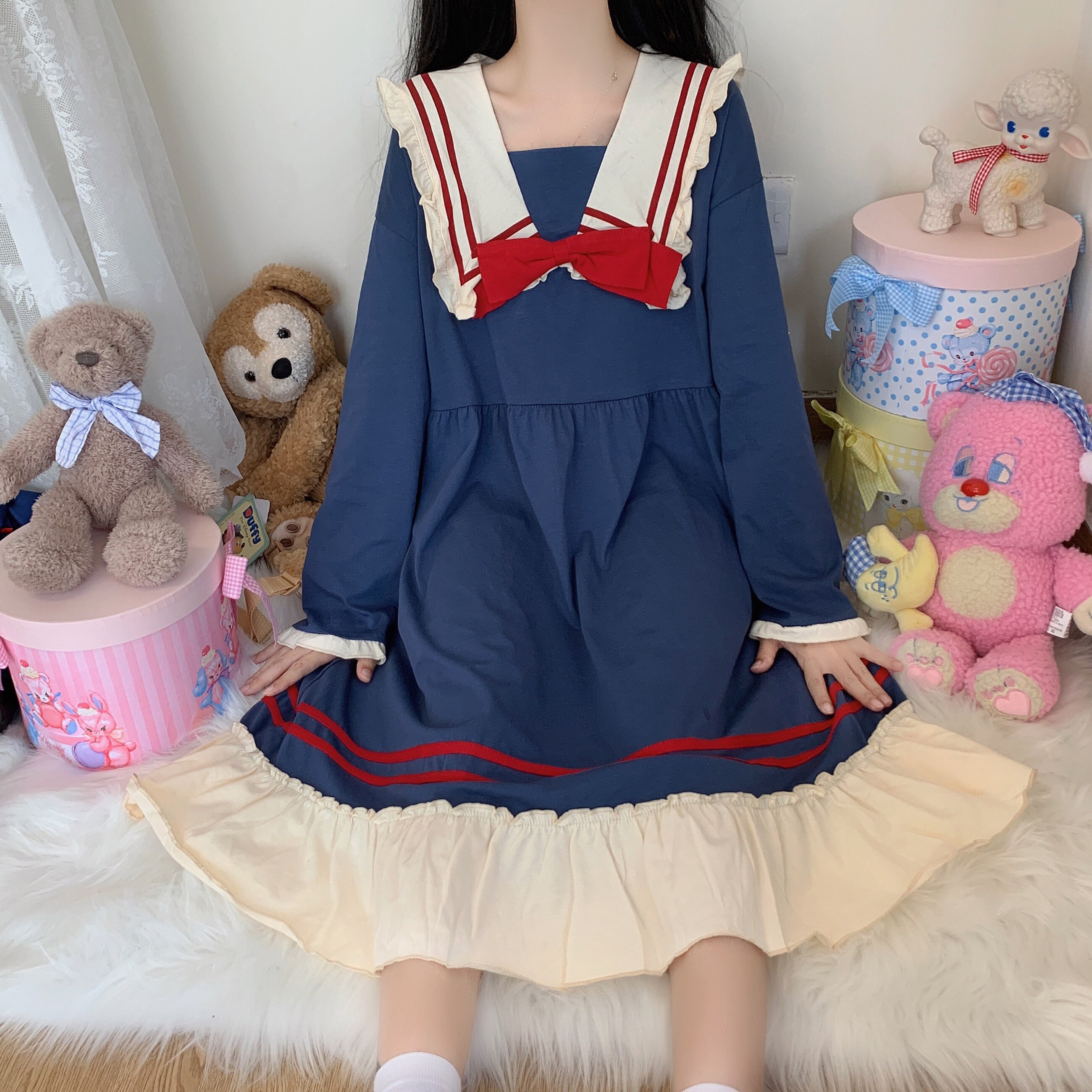 Kawaii Japanese Collar Dresses Autumn Sailor Sweet... – Grandado