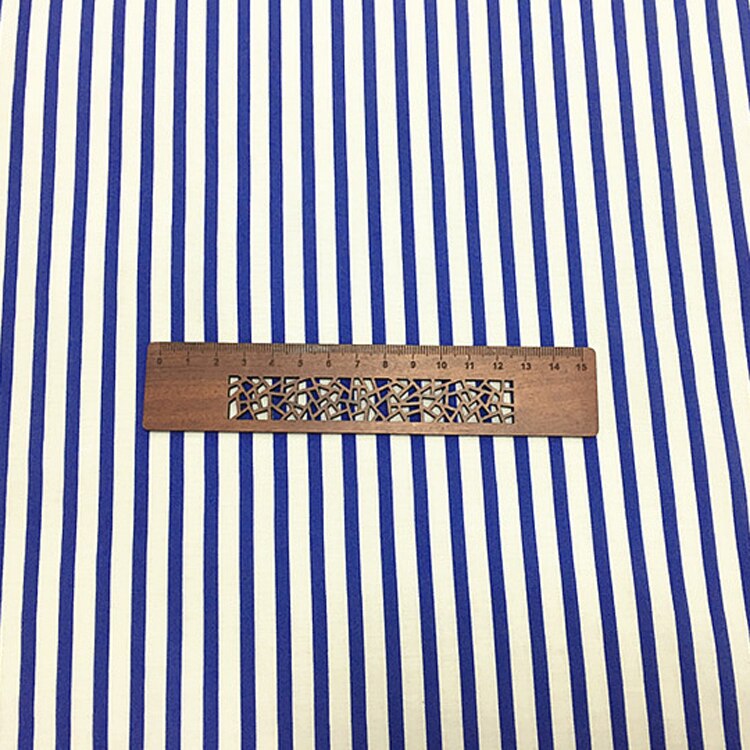 Deep blue and white striped silk cotton blended fa... – Grandado