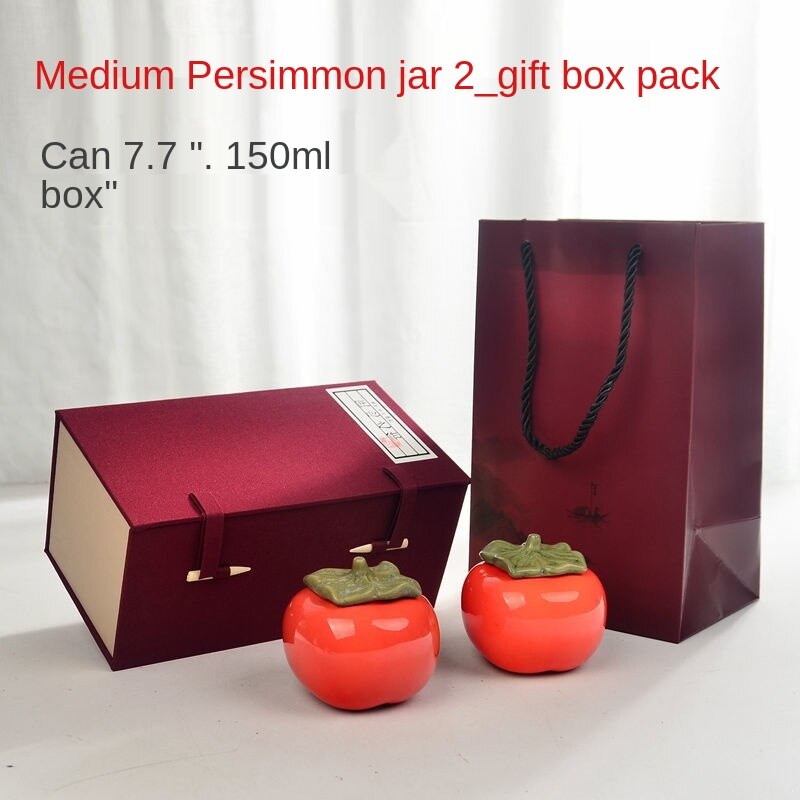 Simulation Peach Tea Canister Ceramic Persimmon Se... – Grandado