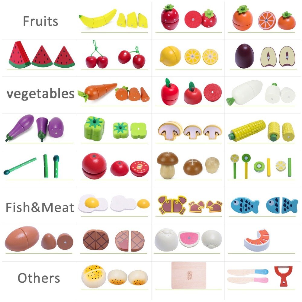 Wooden Cutting Cooking Food Sets Magnetic Wood Veg... – Grandado