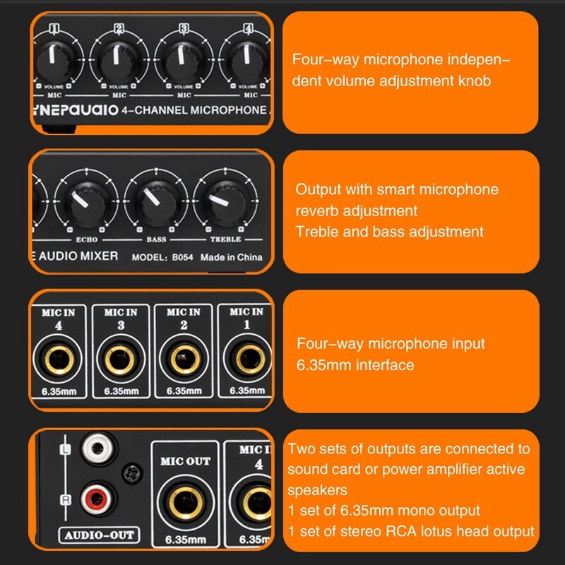LYNEPAUAIO 4-Channel Microphone Studio Audio Mixer... – Grandado