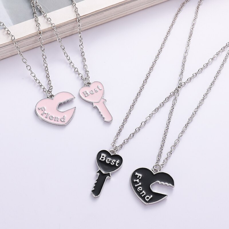 Couple Pink Blue Heart Broken Best Friends Necklac... – Grandado