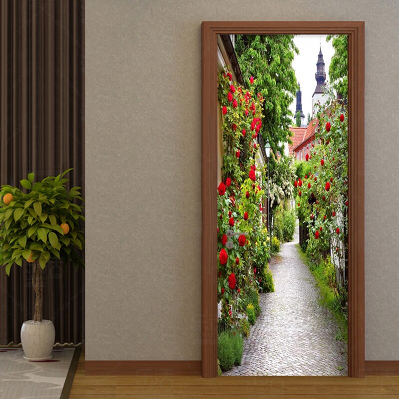 3D Stickers Pastoral Landscape Path Flowers Wallpa... – Grandado