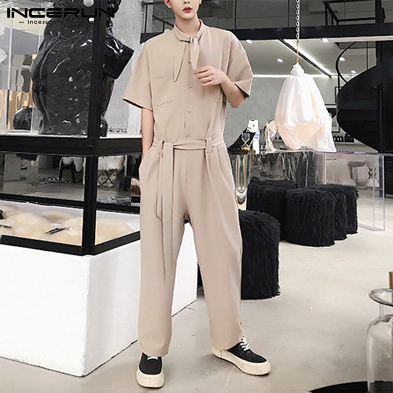 INCERUN Mannen Effen Kleur Half Mouw Jumpsuit Kore... – Grandado